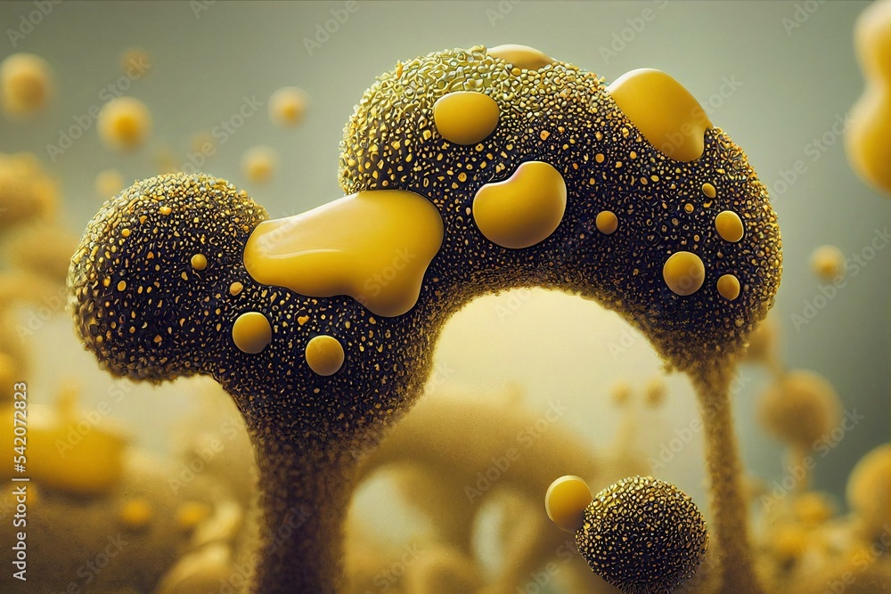 ภาพประกอบสต็อก Artist depiction of slime mold bacteria virus growth ...