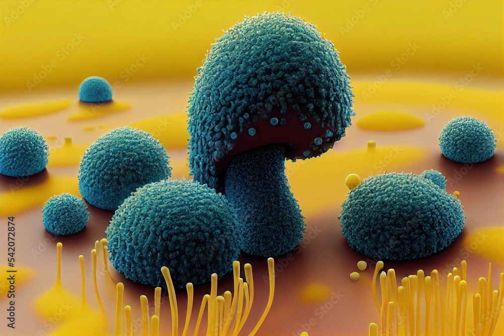 ภาพประกอบสต็อก Artist depiction of slime mold bacteria virus growth ...