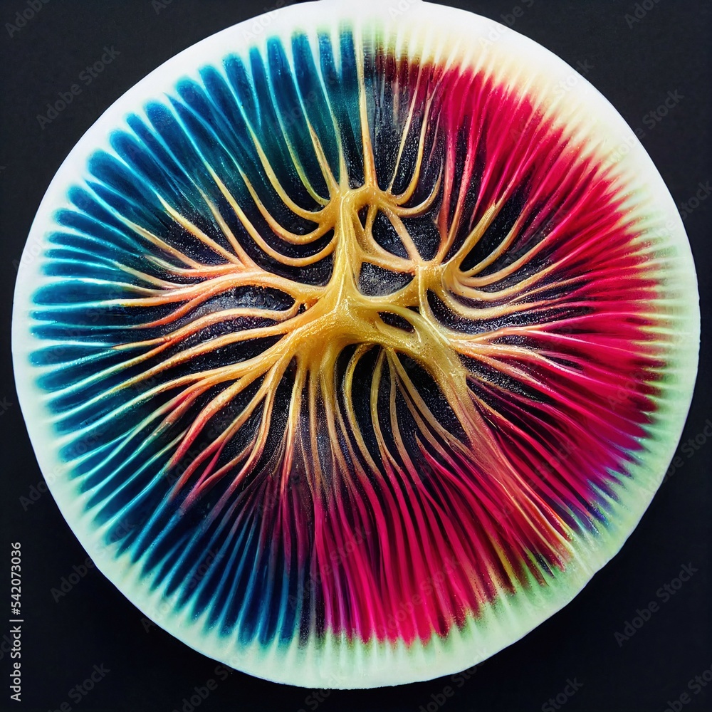 Artist depiction of slime mold bacteria virus growth Host cells, spores ...