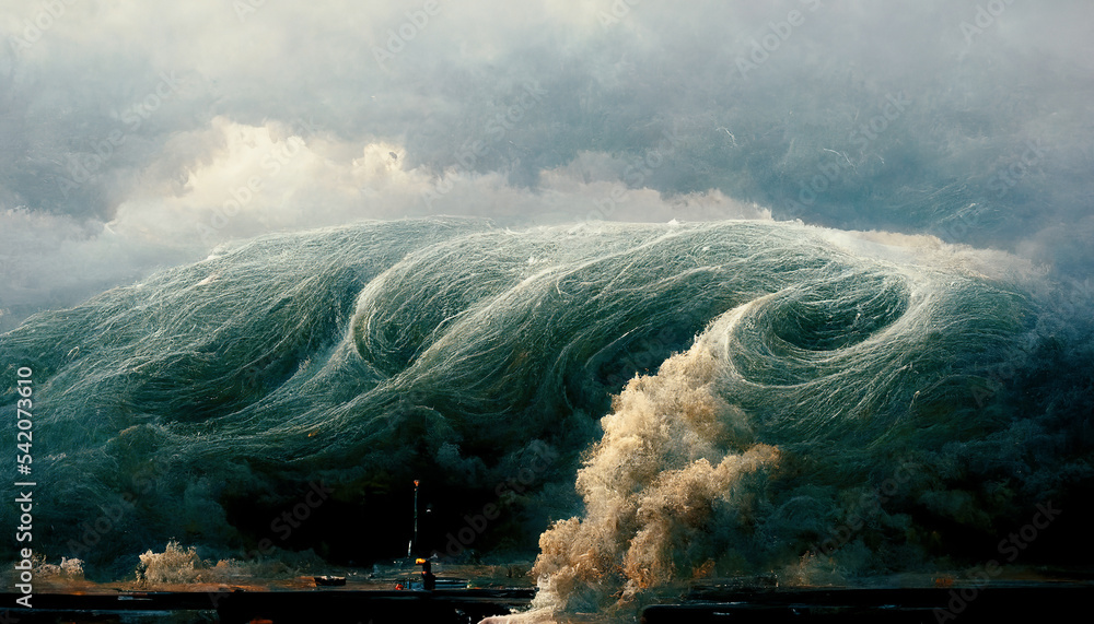 Spectacular scenery of gigantic tsunami-like wave at sea and ...