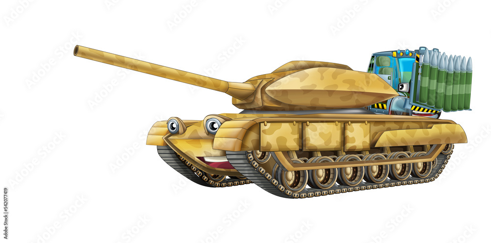 cartoon happy and funny heavy military tank isolated Stock Illustration ...