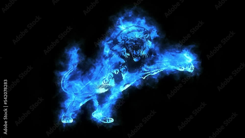 Blue Fire Burning Lion Logo Looping Animation Graphic Element Stock ...