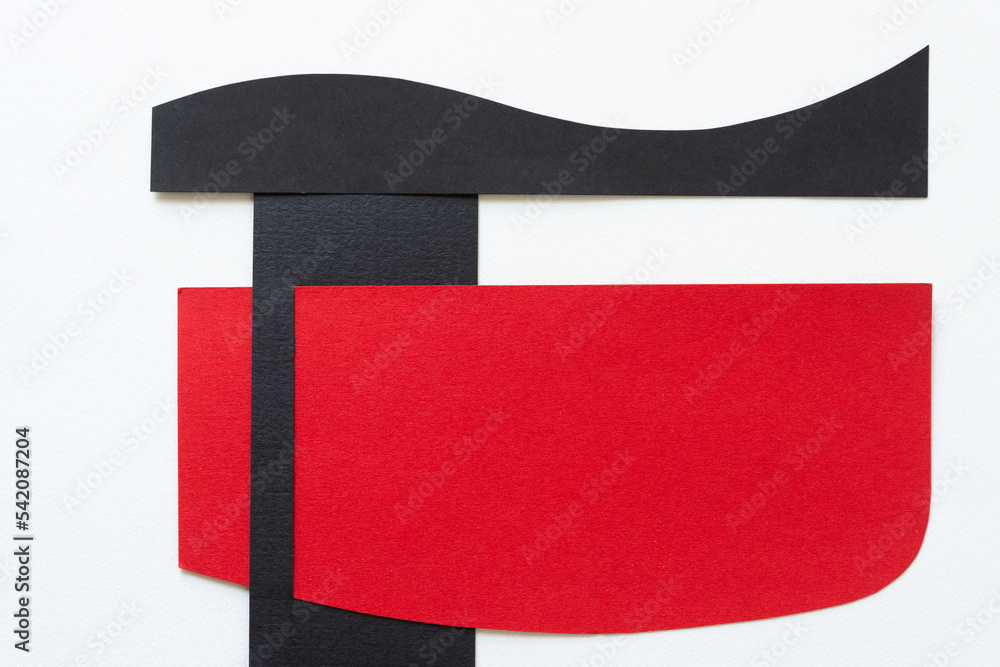 graphic design background, featuring red shape with curvy edge, black ...