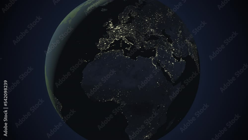 Seamless looping animation of the earth at night zooming in to the 3d ...