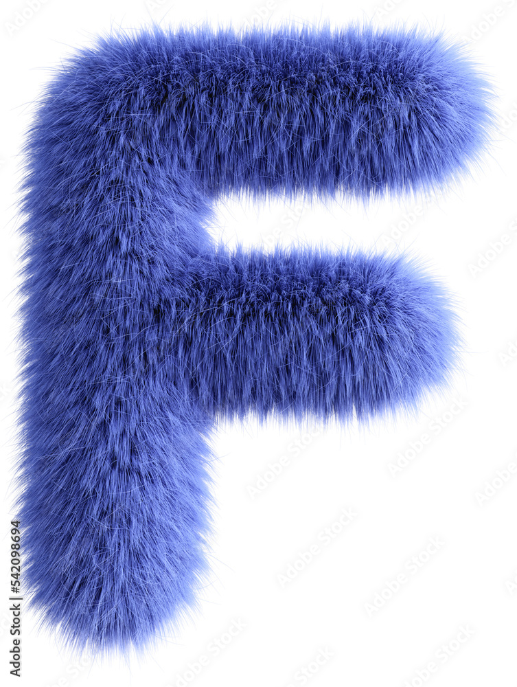 Blue 3D Fluffy Letter F. 3d render illustration isolated on transparent ...