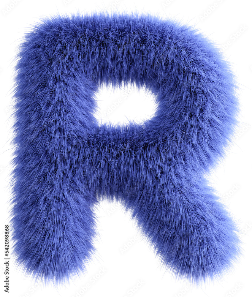 Blue 3D Fluffy Letter R. 3d render illustration isolated on transparent ...