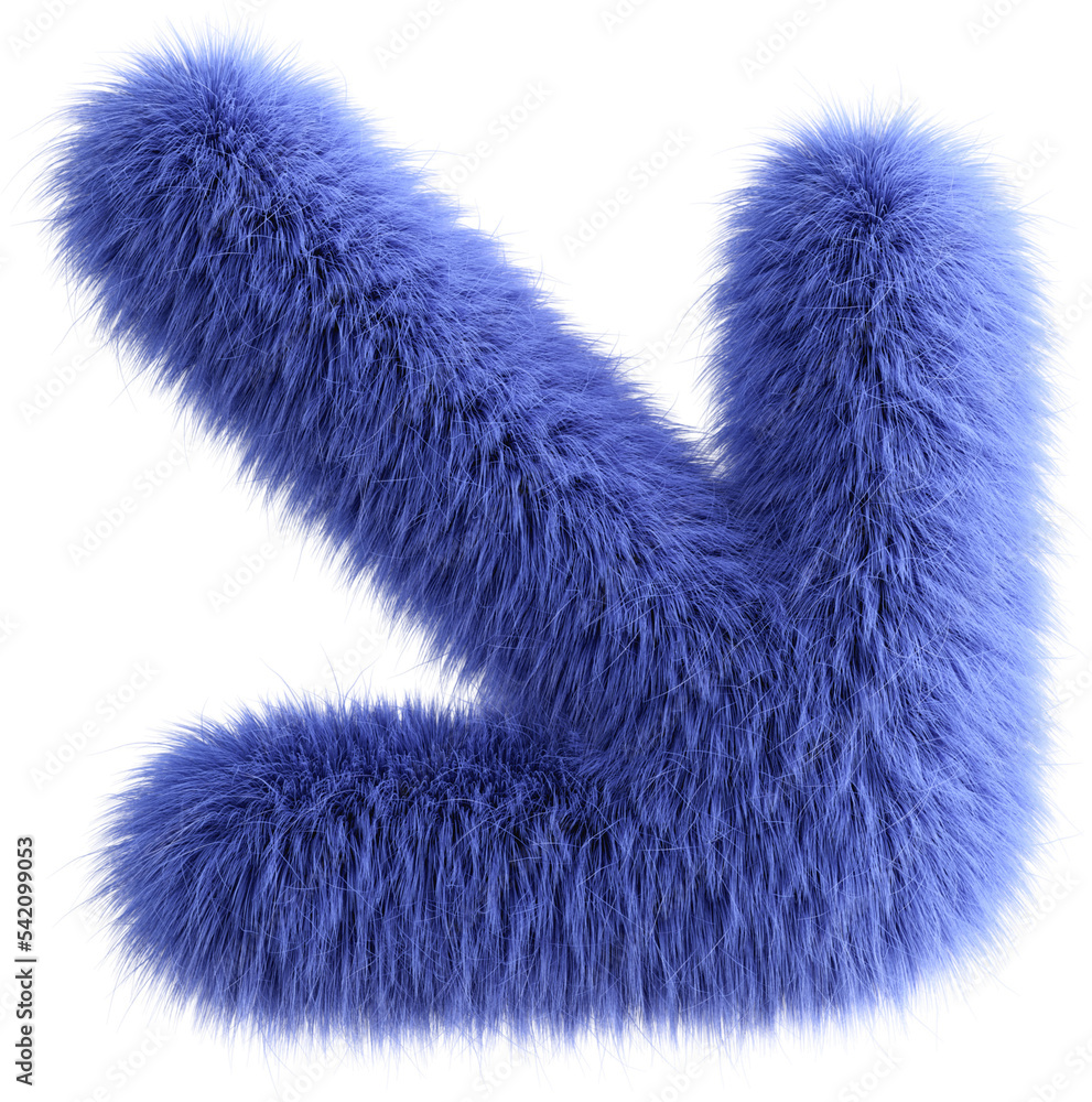 Blue 3D Fluffy Symbol Arrow Right Bottom. 3d render illustration ...
