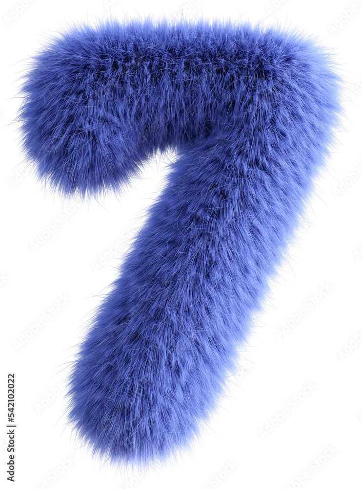 Blue 3D Fluffy Number Seven. 3d render illustration isolated on ...