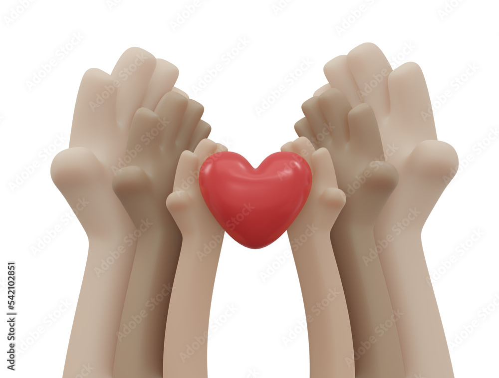3D Rendering of hand holding heart concept of charity donation. 3D ...