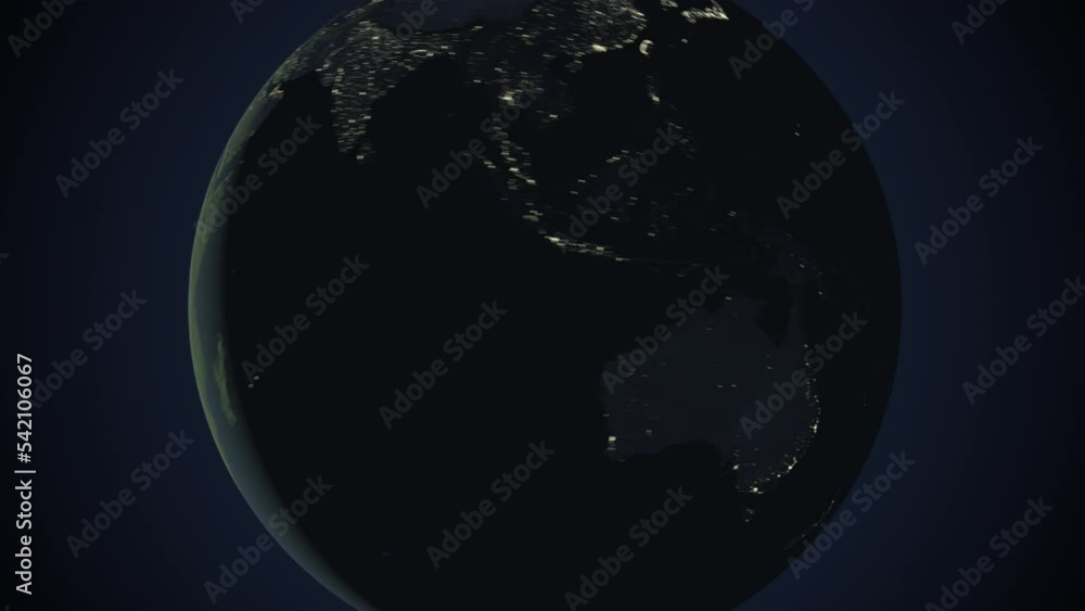 Seamless looping animation of the earth at night zooming in to the 3d ...