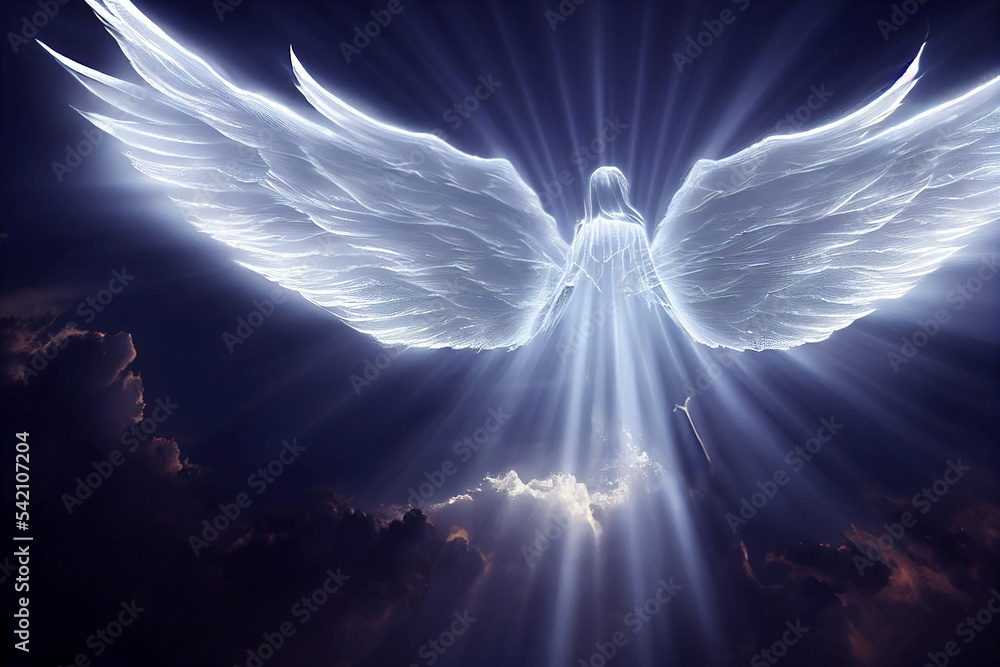 Angel spirit with long wings in heaven. Generative AI Stock ...