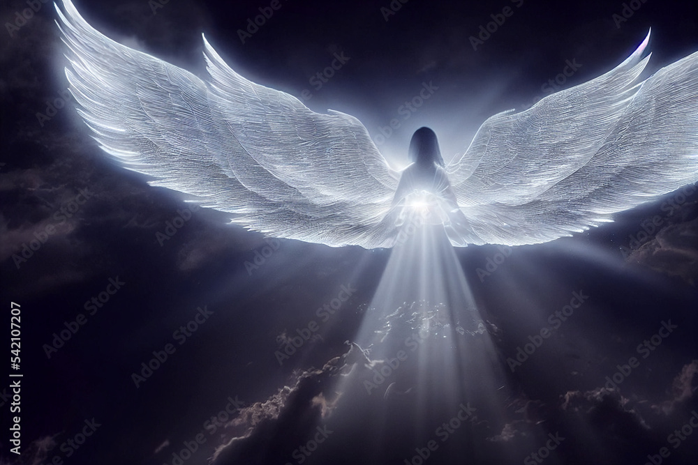 Angel spirit with long wings in heaven. Generative AI Stock ... Angel spirit with long wings in heaven. Generative AI Stock ...