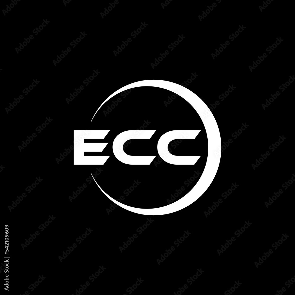 ECC letter logo design with black background in illustrator, cube logo ...