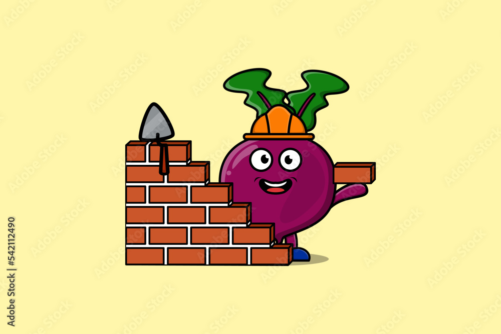 Cute cartoon Beetroot as mason character in flat modern style design ...