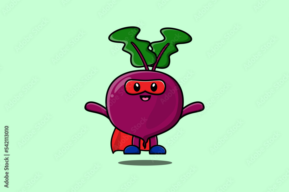 Cute Beetroot superhero character flaying illustration cartoon vector ...