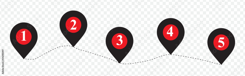 Vetor de Road with black pins. Navigating, milestone timeline map maps ...