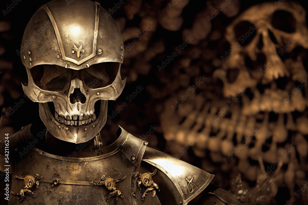 skull armor in an underground cave catacomb knight skeleton Stock ...