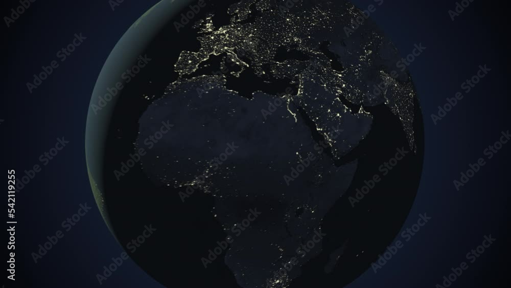 Seamless looping animation of the earth at night zooming in to the 3d ...