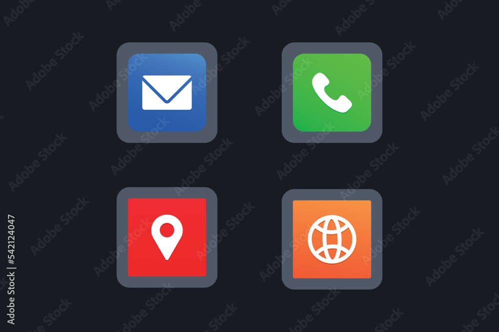 Contacts us icon set. location, message, Phone call, web Vector ...