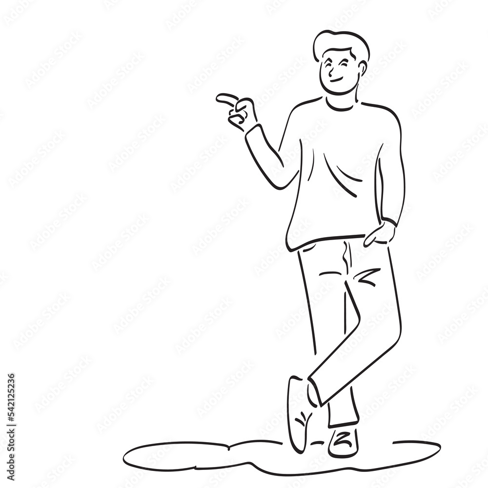 full length man pointing on blank space illustration vector hand drawn ...