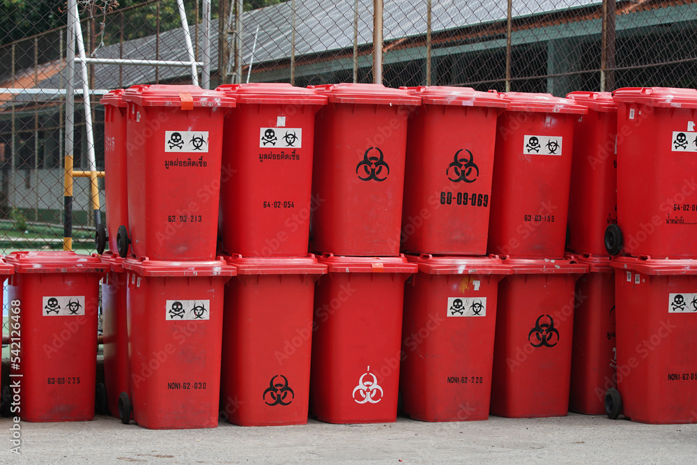 Plastic Waste Bins with Flaps Open and Close and Waste Type Labels ...