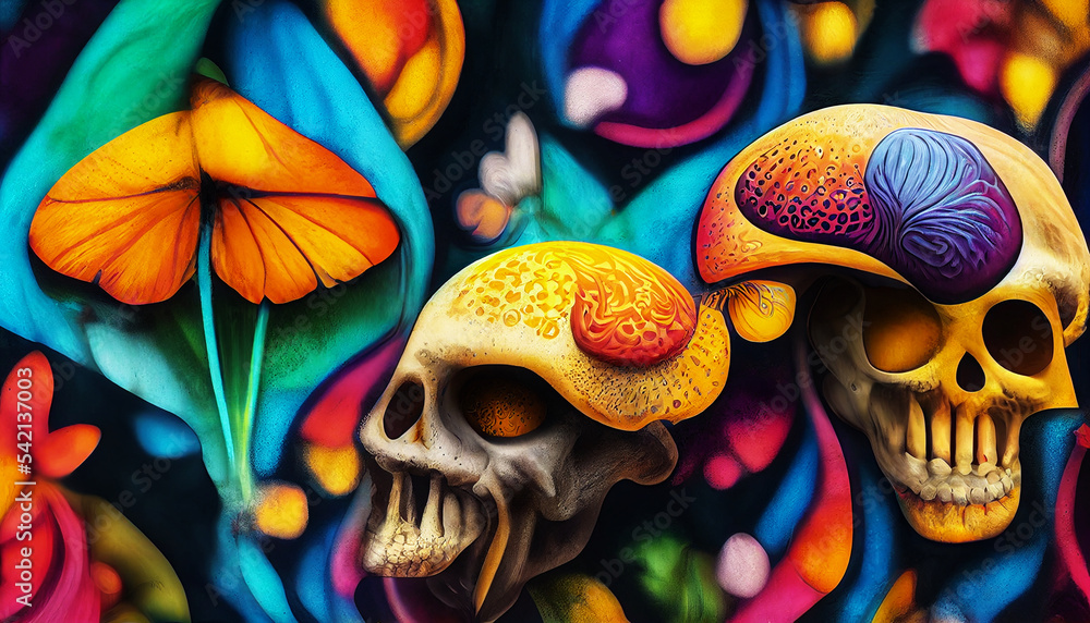 Midjourney render of abstract art wallpaper with psychedelic skulls and ...