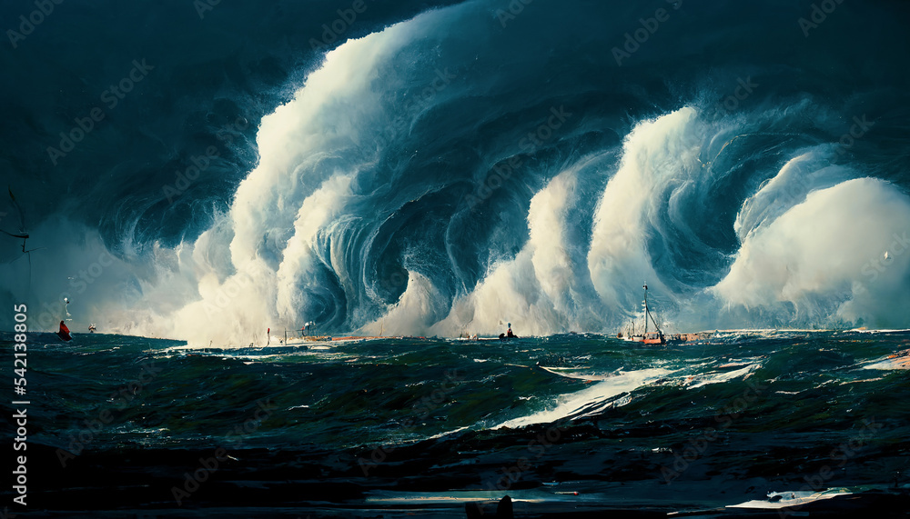 Spectacular scenery of gigantic tsunami-like wave at sea and ...