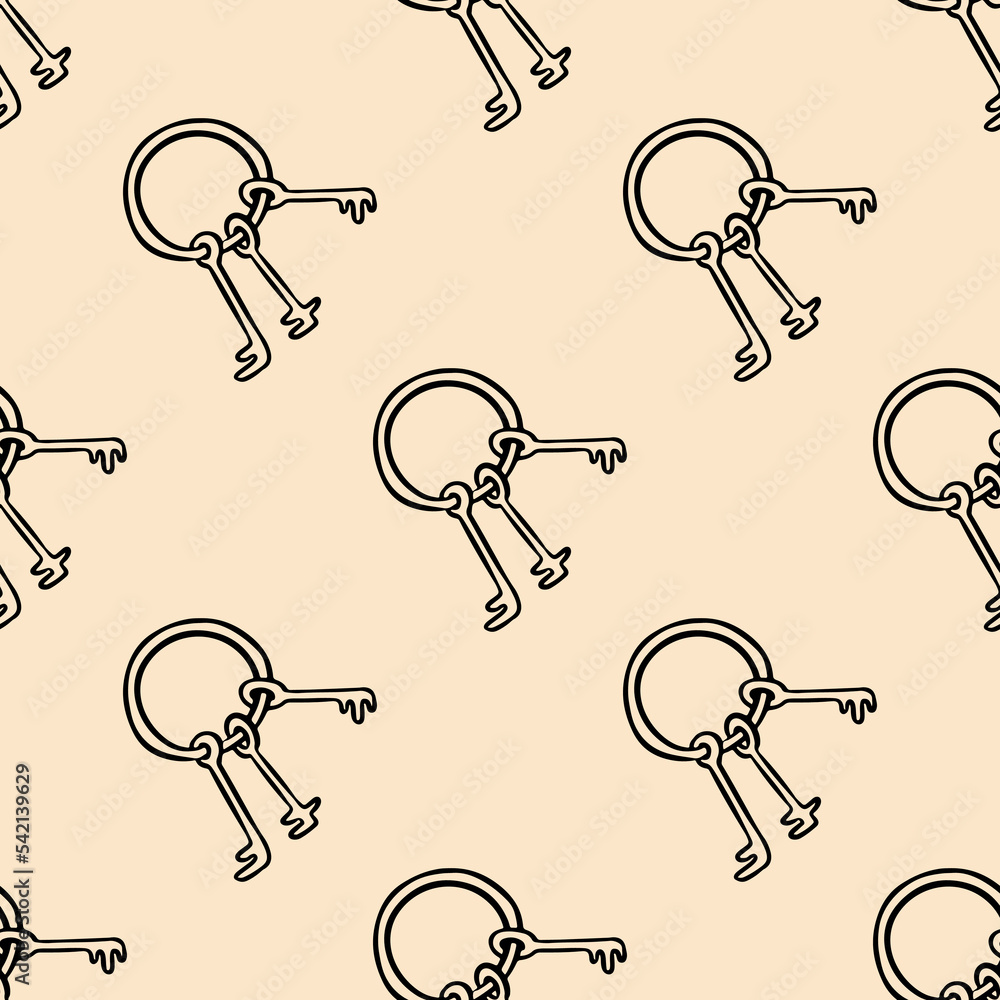 Cute cartoon keys doodles seamless border pattern. Vector repeatable ...