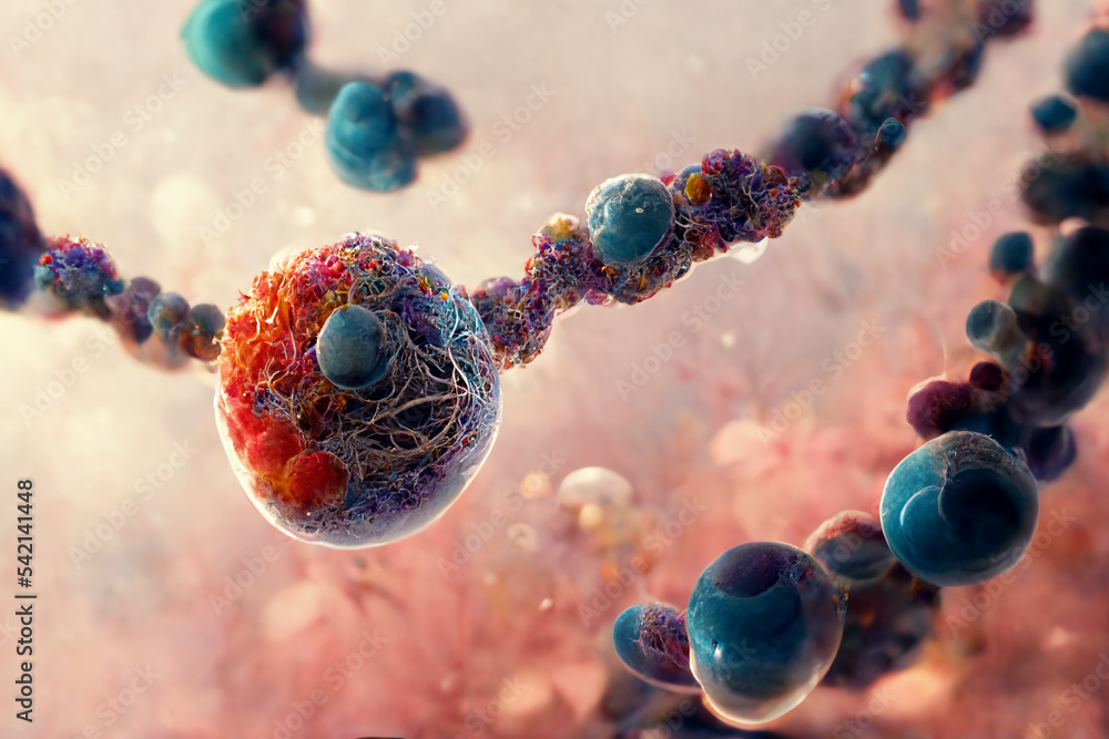 Abstract cells in mitosis or multiplication of cells. 2d illustration ...