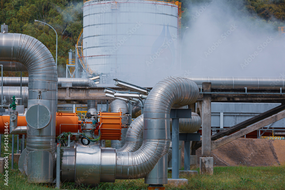 Steel long pipes insulation flowing and pipe elbow in station oil ...