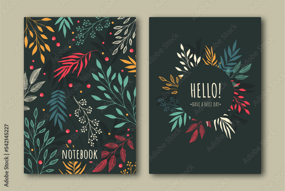 Cover design with floral pattern. Hand drawn plants. Scandinavian ...