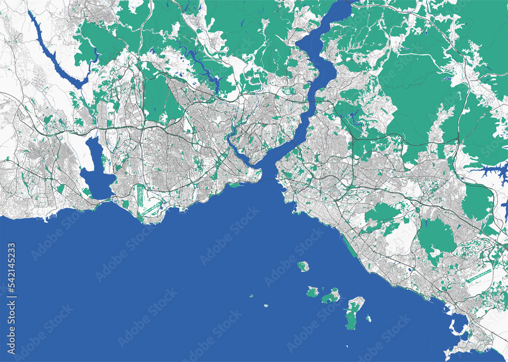 Istanbul map. Detailed map of Istanbul city administrative area ...
