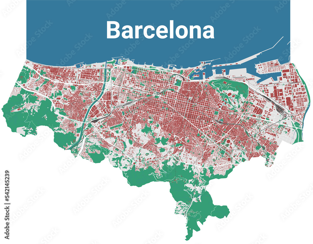 Barcelona map. Detailed map of Barcelona city administrative area ...