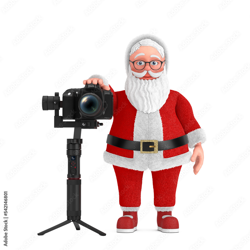 Cartoon Cheerful Santa Claus Granpa with DSLR or Video Camera Gimbal ...