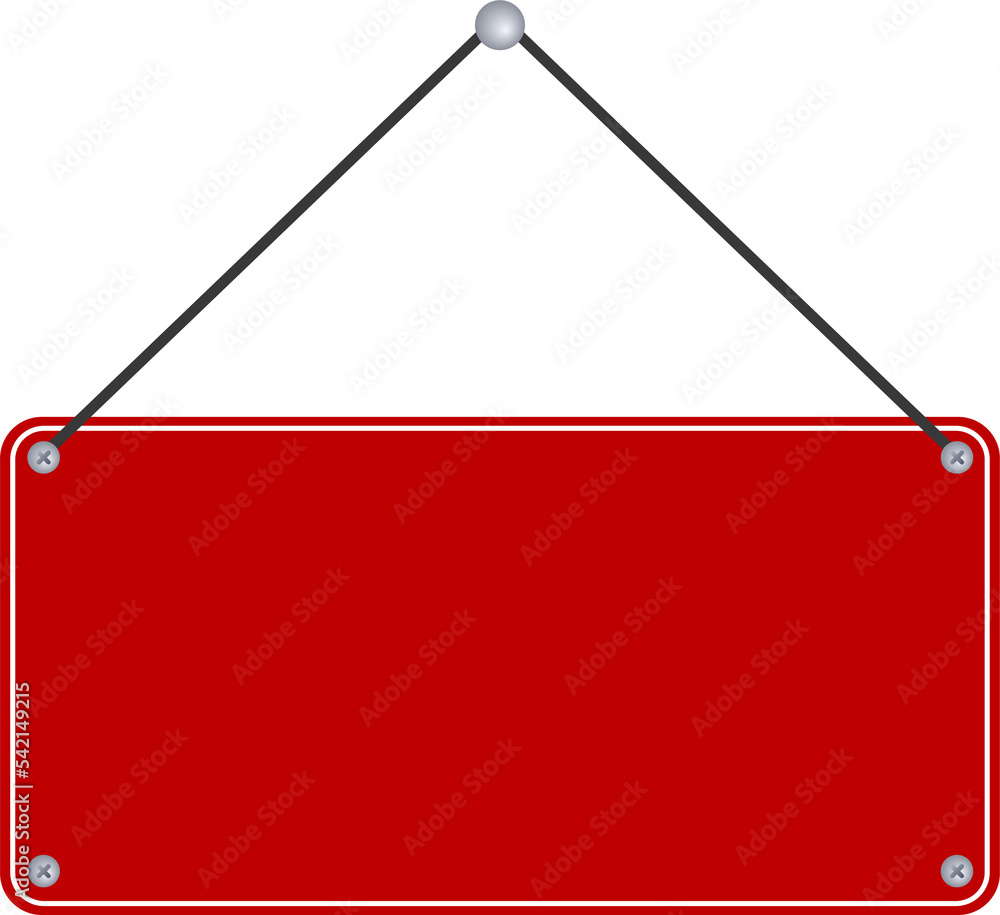 Blank red sign plate hanging on transparent background. Stock ...