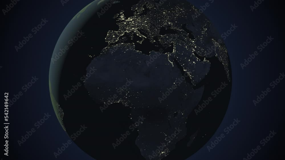Seamless looping animation of the earth at night zooming in to the 3d ...