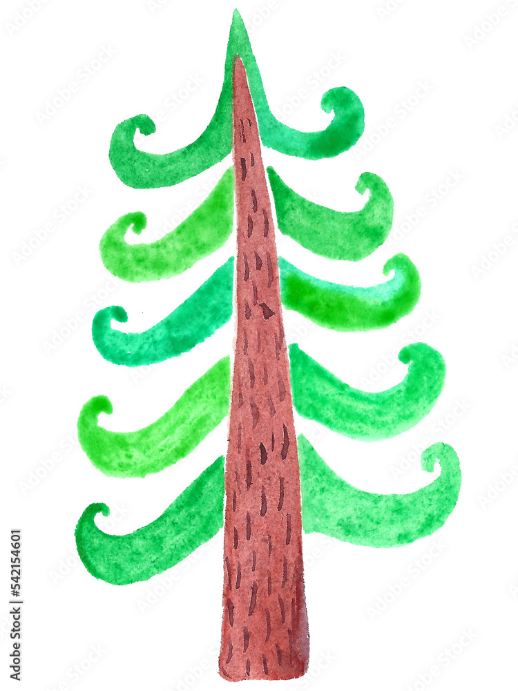 Hand-drawn watercolor Christmas tree.Isolated illustration in png ...