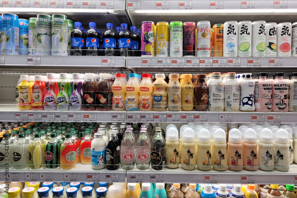 PENANG, MALAYSIA - 22 OCT 2022: Huge open fridge with various choice of ...