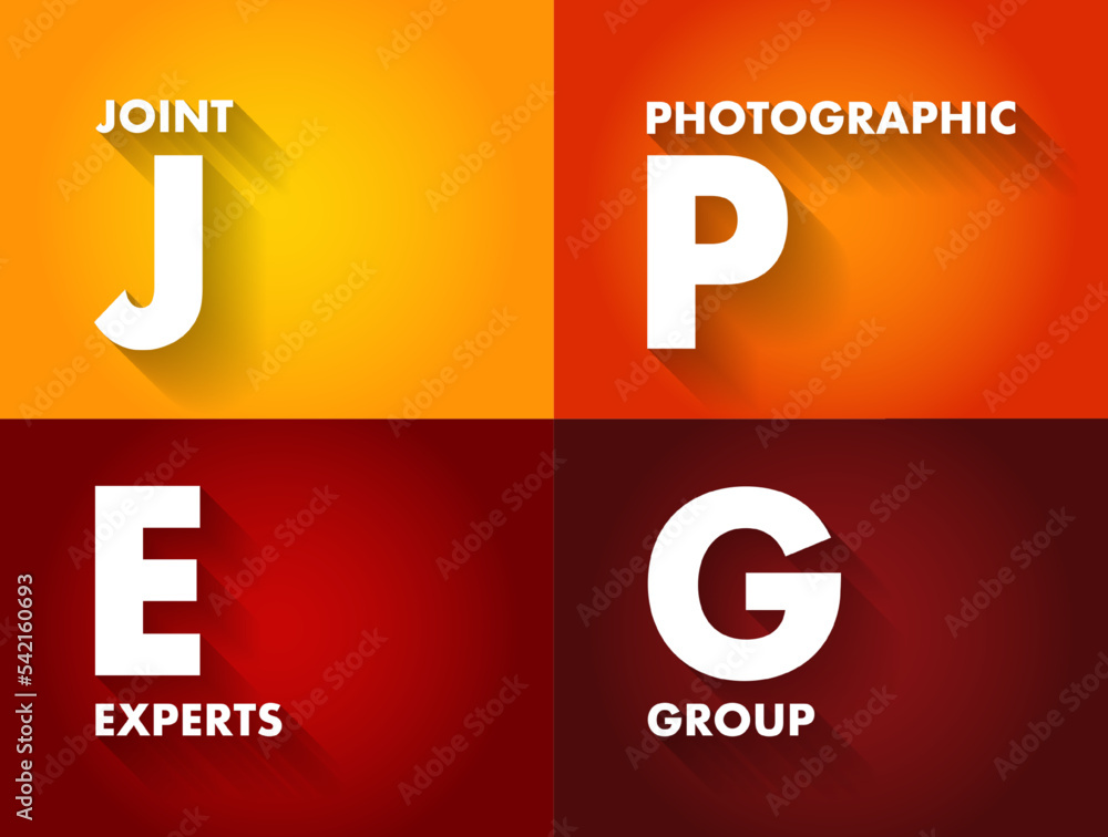 JPEG Joint Photographic Experts Group is an group of experts that develops and maintains ...