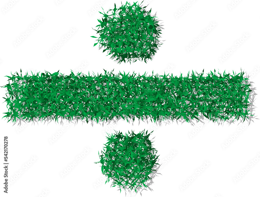 3D realistic green grass typography font text art math symbol division ...