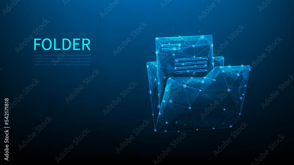 folder digital technology low poly wireframe. open file folder document ...