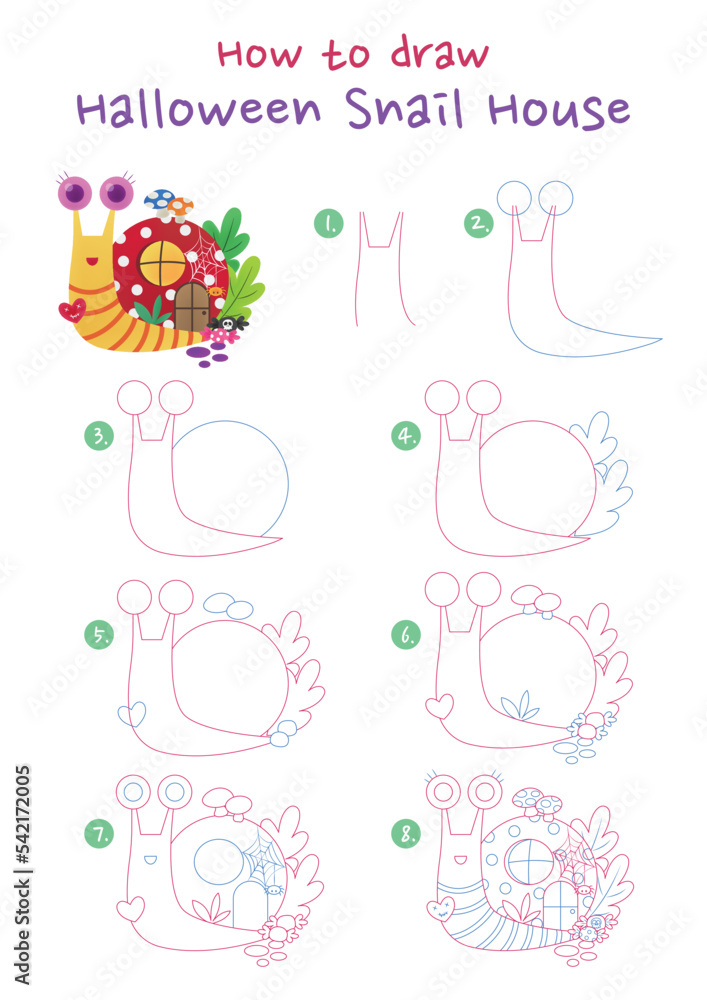 How to draw Halloween Snail House vector illustration. Draw Halloween ...