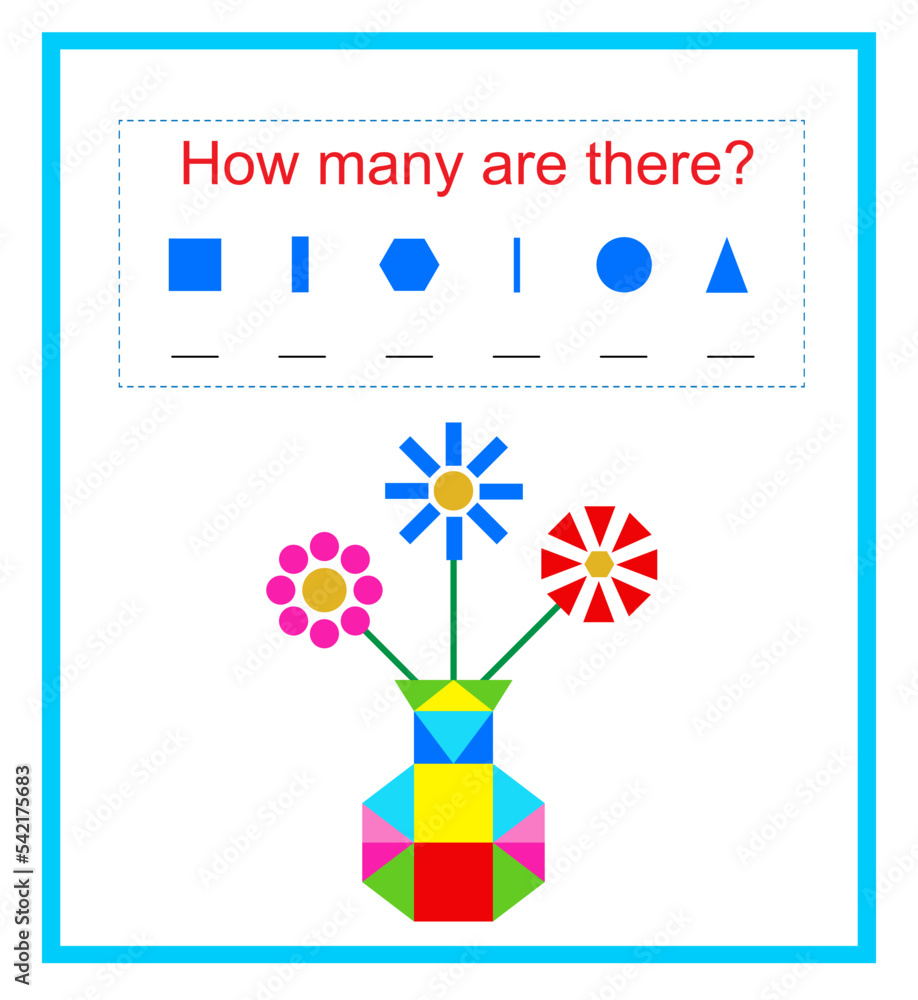 Vetor de Math activity for children. How many geometric shapes ...