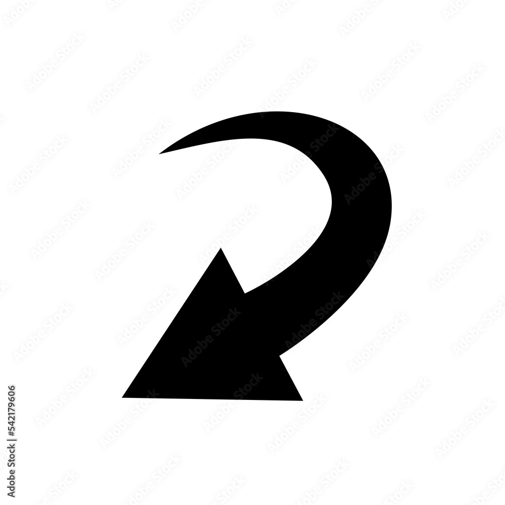 Sharp curved arrow icon. Vector black rounded arrow. Direction pointer ...