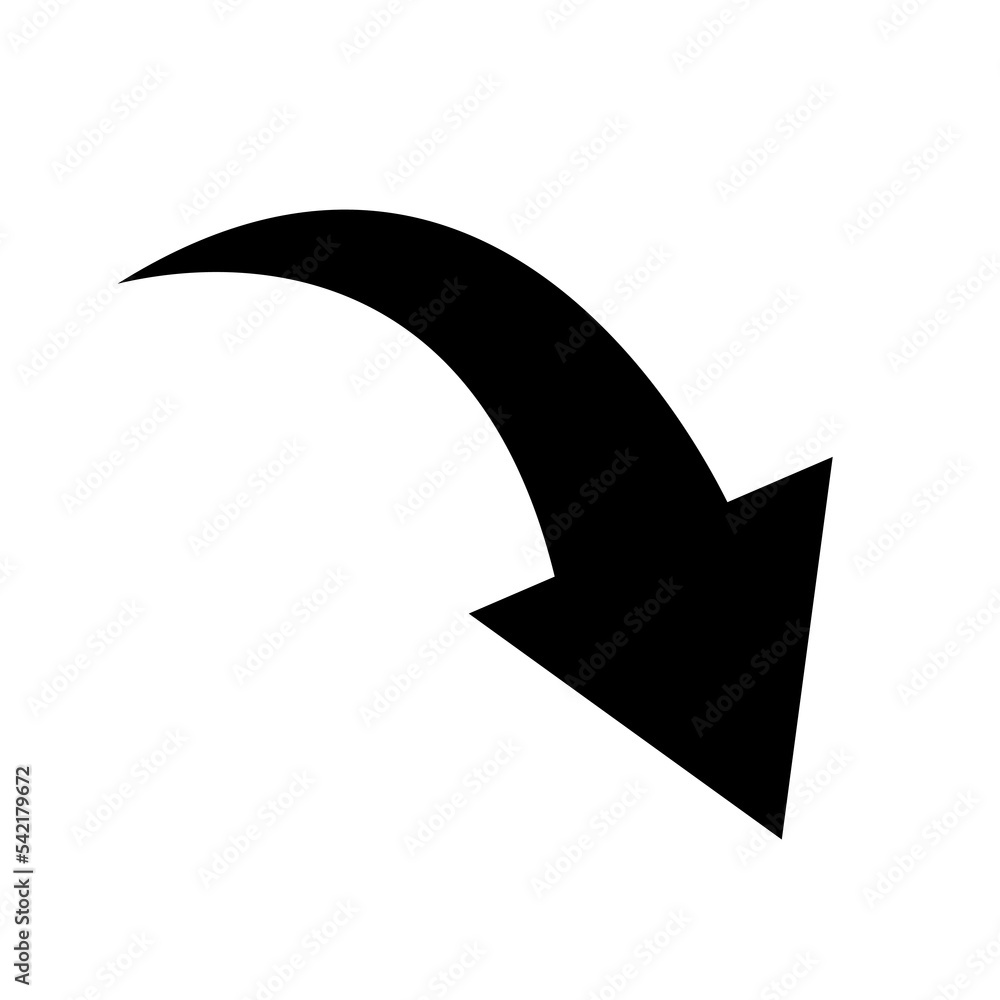 Sharp curved arrow icon. Vector black rounded arrow. Direction pointer ...