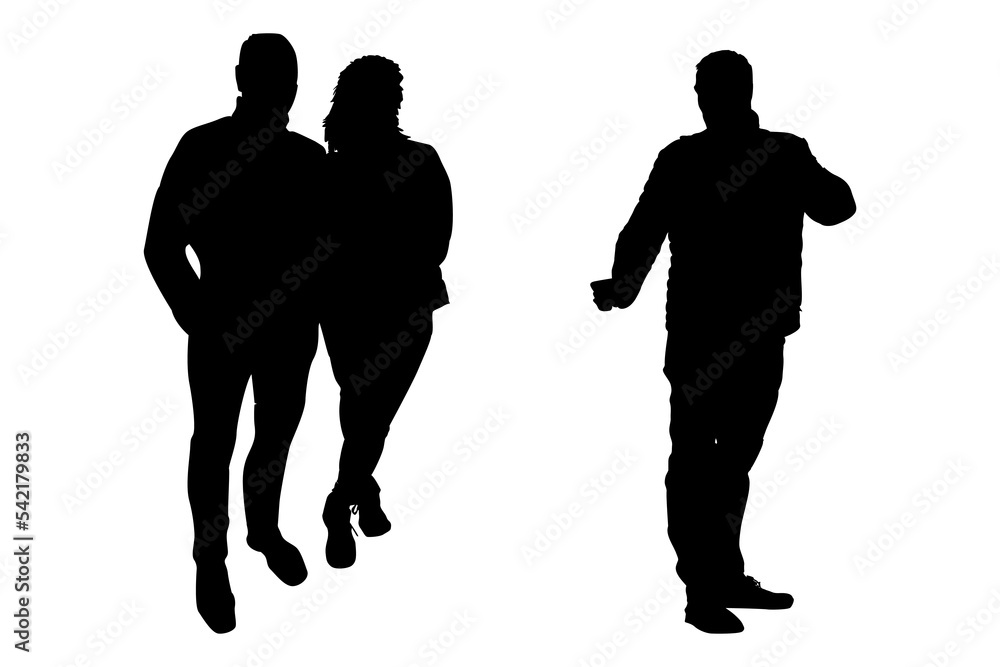 Couple and man silhouette isolated on white background. Men and women ...