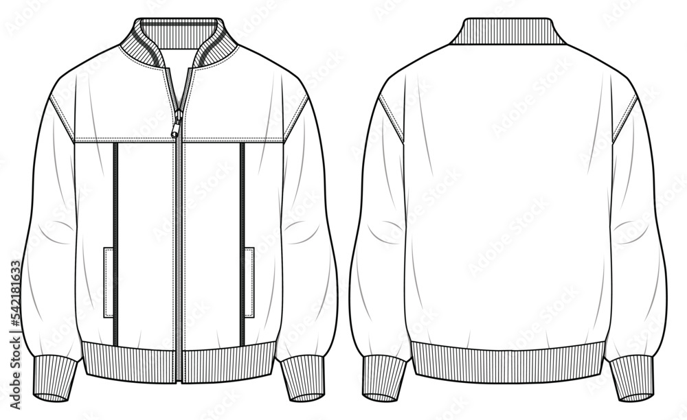 Bomber jacket design flat sketch Illustration front and back view ...