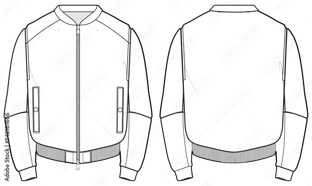 Bomber jacket design flat sketch Illustration front and back view ...
