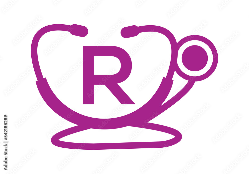 Medical Logo on Letter R Template. Doctors Logo with Stethoscope Sign ...