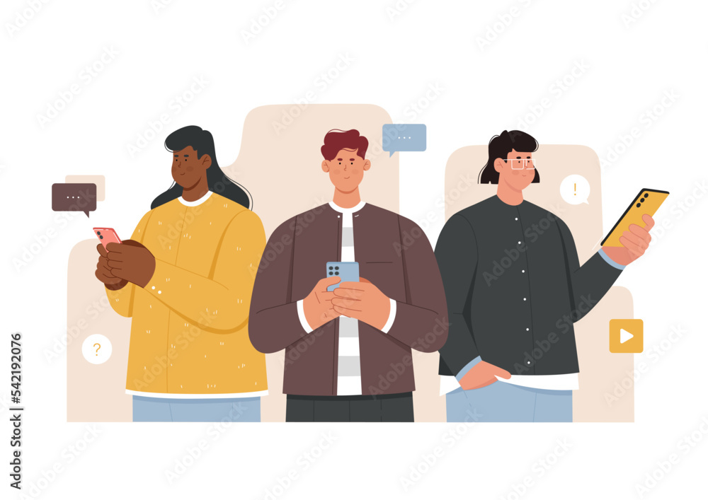 Online addiction of people with smartphones vector illustration ...